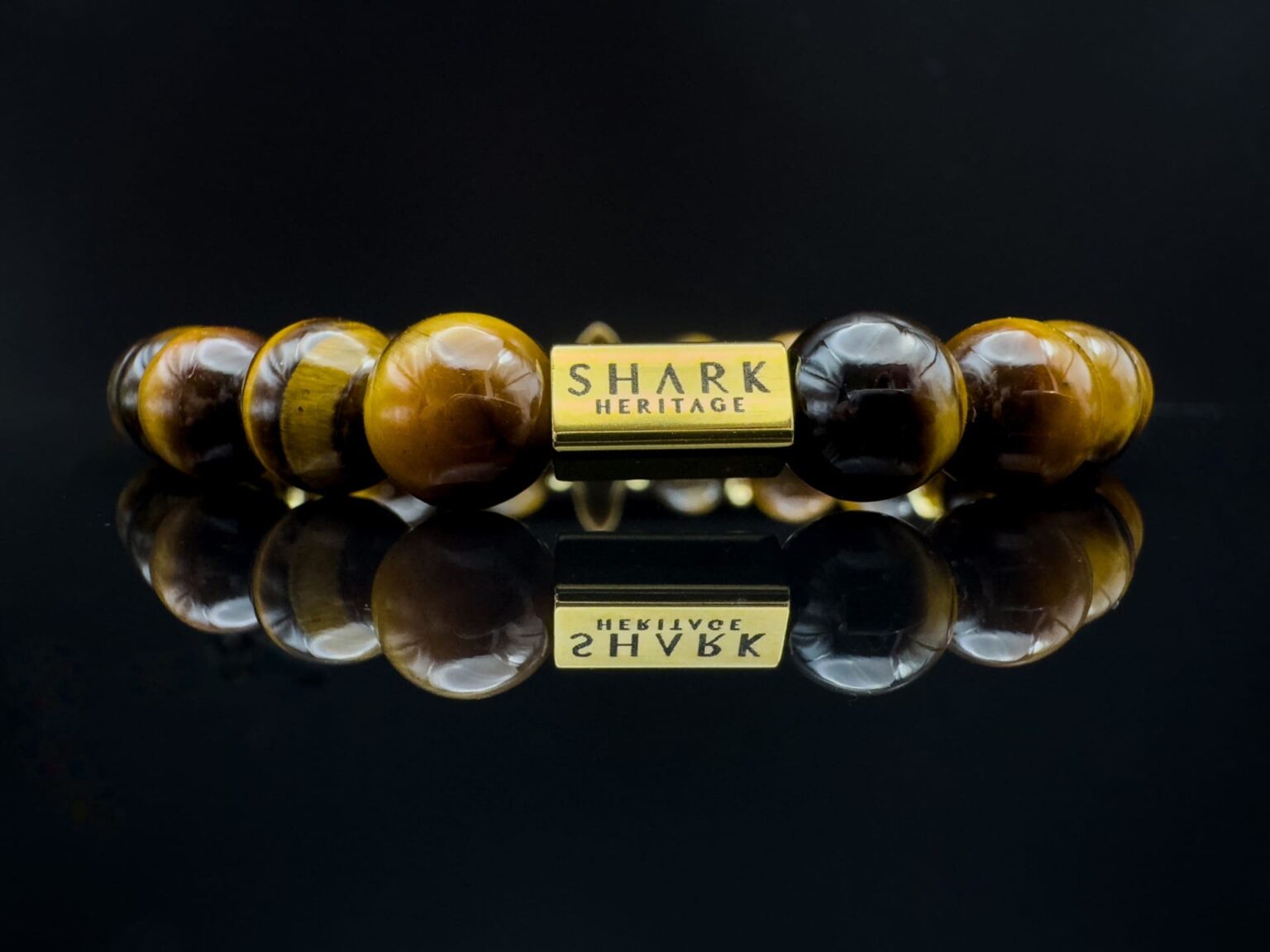 Tiger’s Eye Fossil Shark Tooth Bracelet – 18k Gold – COURAGE